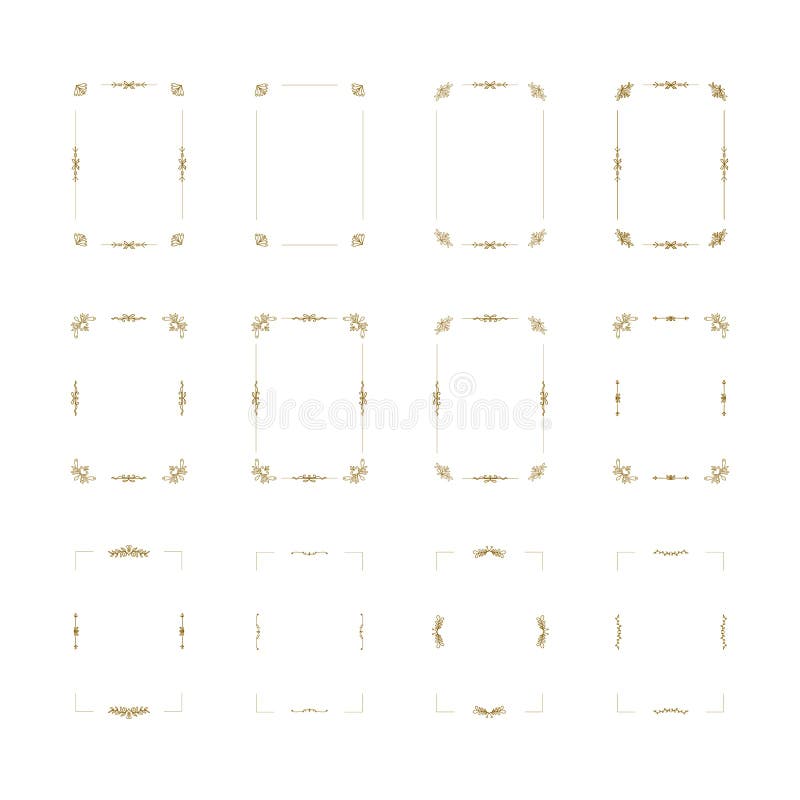 Vector Set of Gold Decorative Horizontal Floral Elements, Corners ...