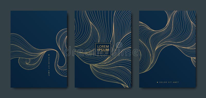 Vector Set of Gold Pattern Backgrounds, Wave Design Curve Templates ...