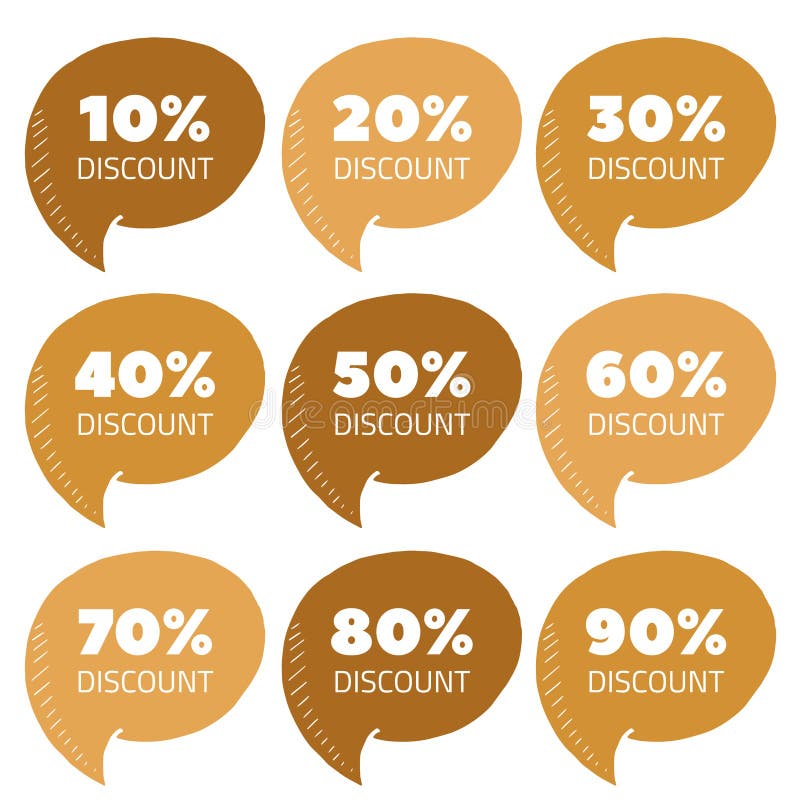 Vector Set of Gold Percent Discount Speech Bubble, Sale Illustration ...