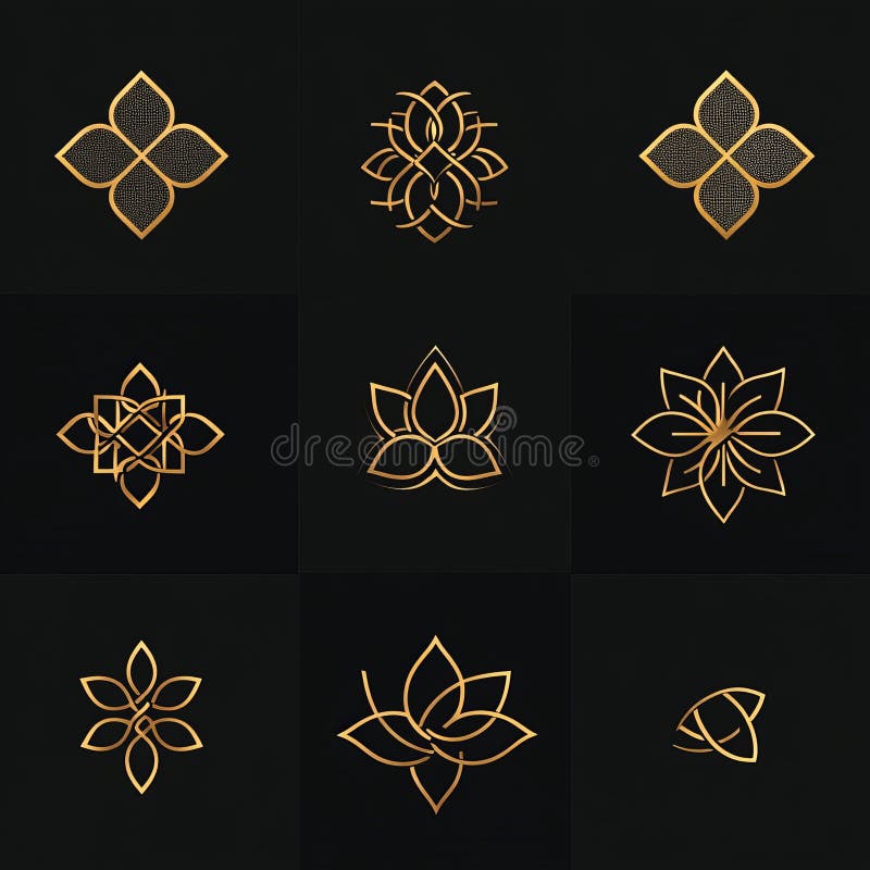 Vector Set of Golden Floral Logos, Icons, Symbols, Elements. Stock ...