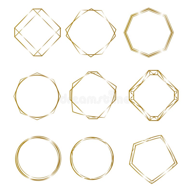 Vector Set of Golden Geometric Frames. Frames on White Background for ...