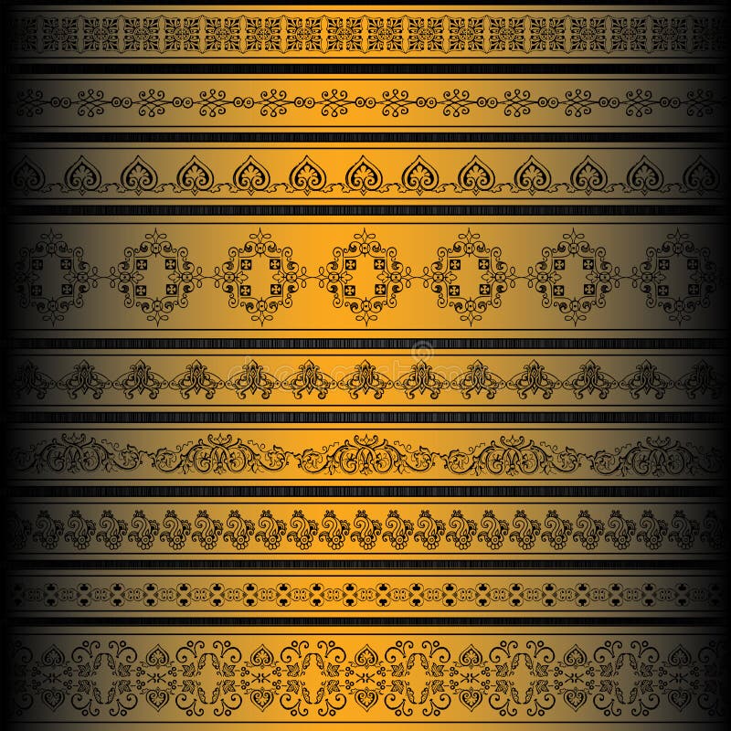 Vector Set of Golden Ornate Border Set for Design Stock Illustration ...
