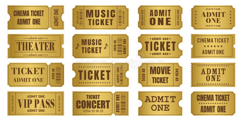 Vector Set of Golden Ticket Template. Invite Ticket .Vector ...
