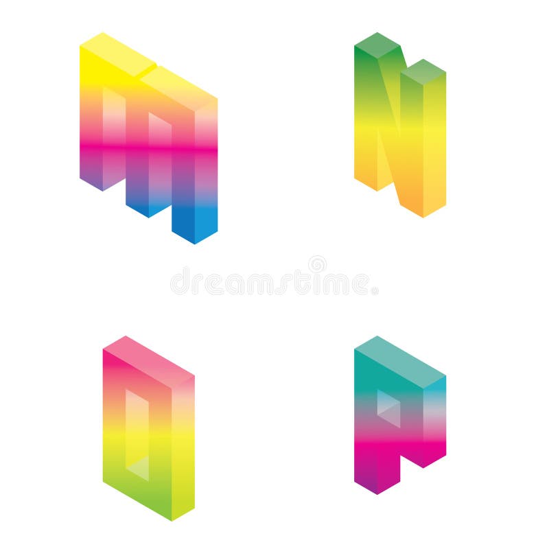 Vector Set with Gradient Isometric Letters M N O P in Bright Colors ...
