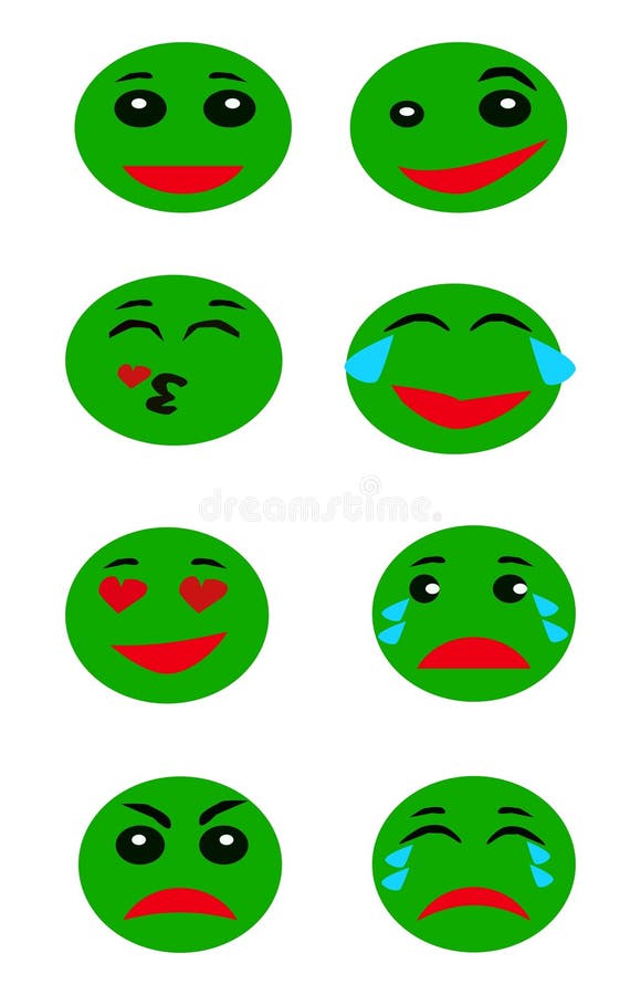 Vector Set of Green Emoticons on White Background in Illustration Stock ...