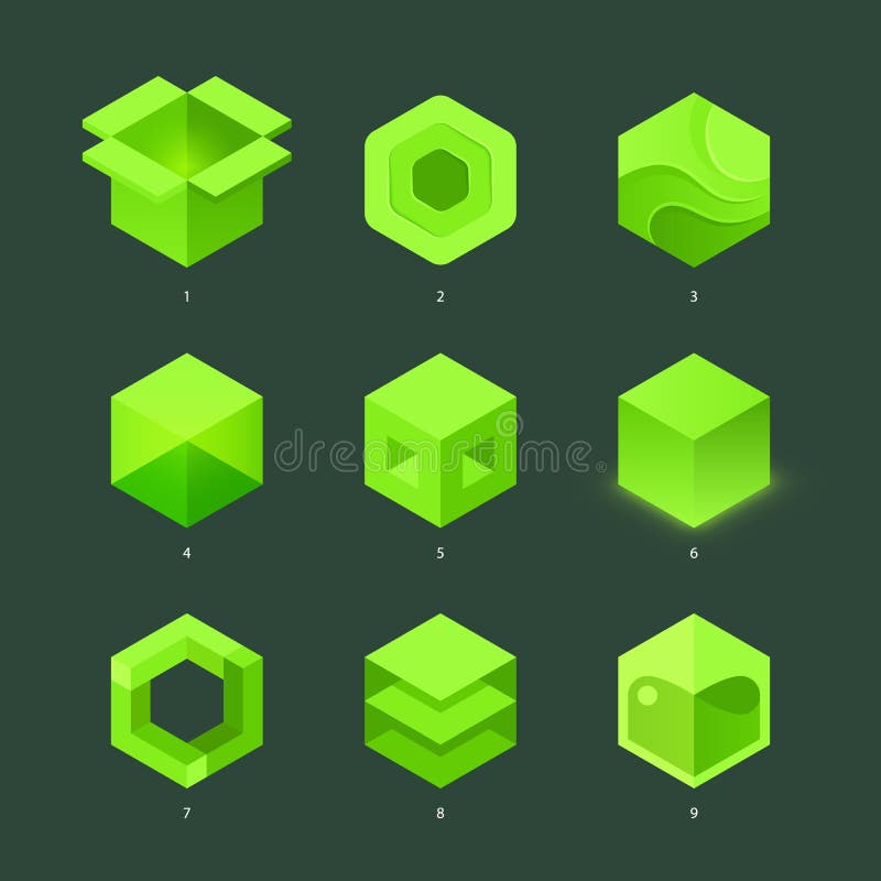 Vector Set of Green Hexagon Flat and Gradient Stylish Logos. Hexagon ...