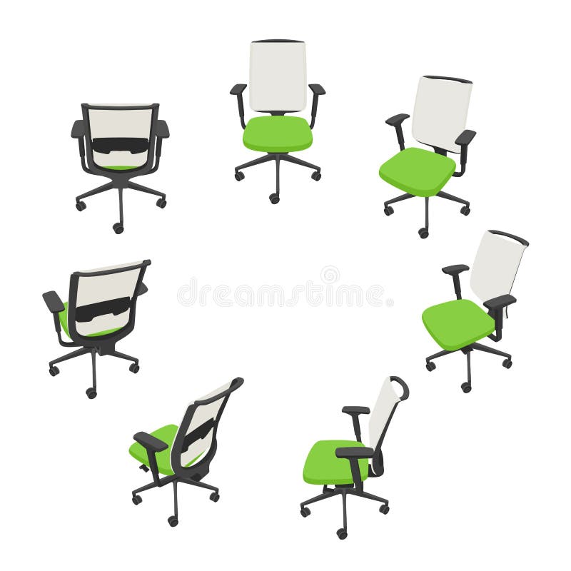Vector Set with Green Isolated Office Chairs in Different Views. Stock ...