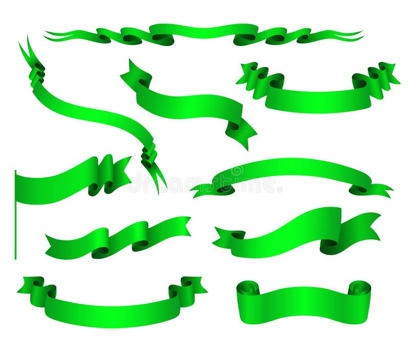 Vector Set of Green Ribbons. Stock Vector - Illustration of paper ...
