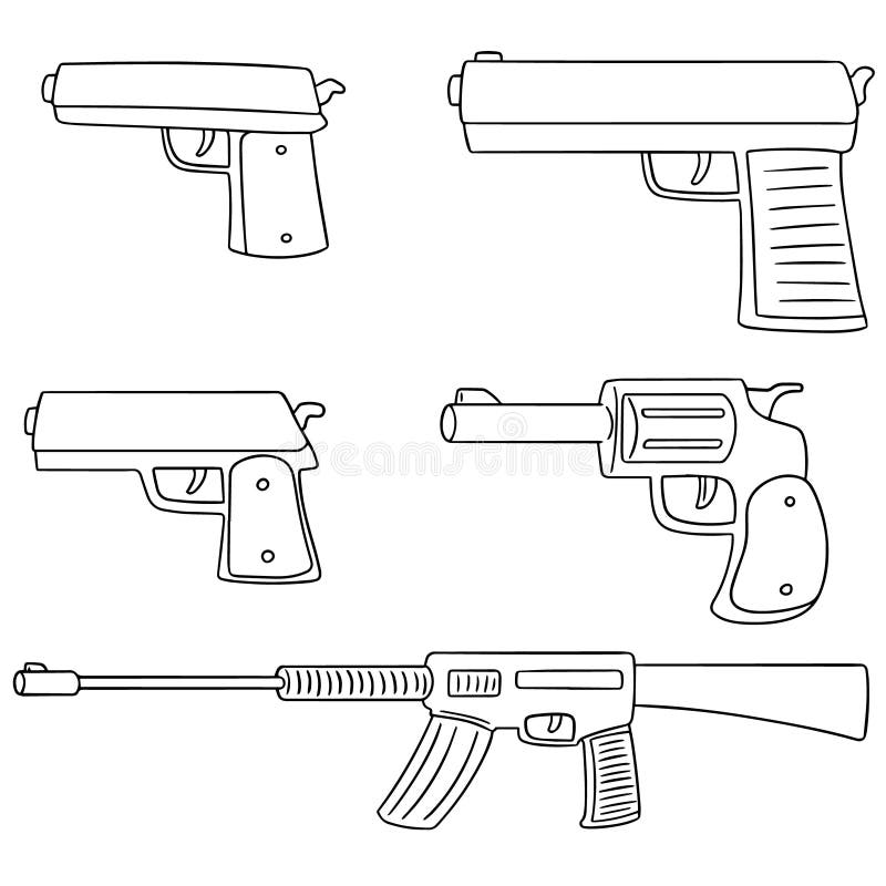 Vector set of gun stock vector. Illustration of drawing - 117662525