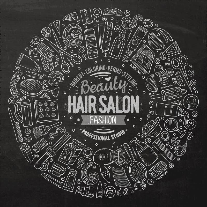 Vector Set of Hair Salon Cartoon Doodle Objects Stock Illustration ...