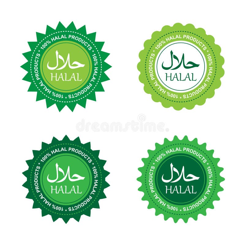 Vector Set of Halal Products Labels in Green Colors Stock Vector ...