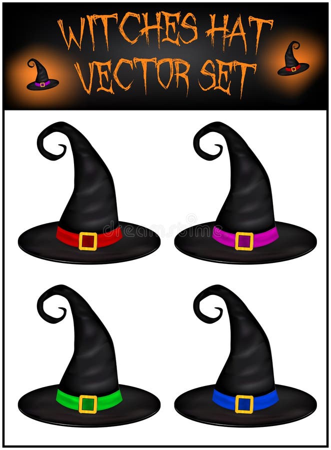 Vector Set of Halloween Realistic Witches Hat. Illustration Isolated on ...