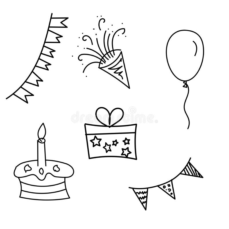 Vector Set of Hand Draw Birthday Icon Stock Vector - Illustration of ...
