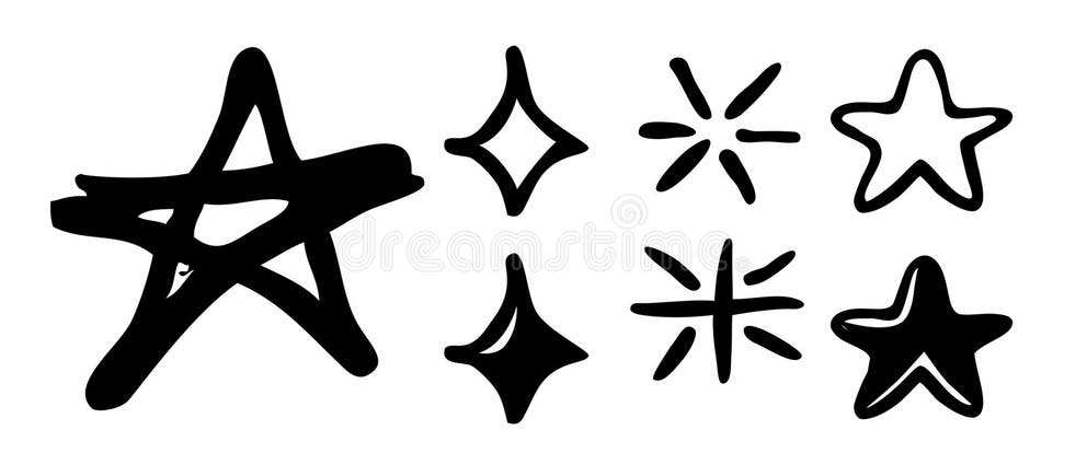 Vector Set 7 Hand Draw Sketch Star, Isolated on White Stock ...