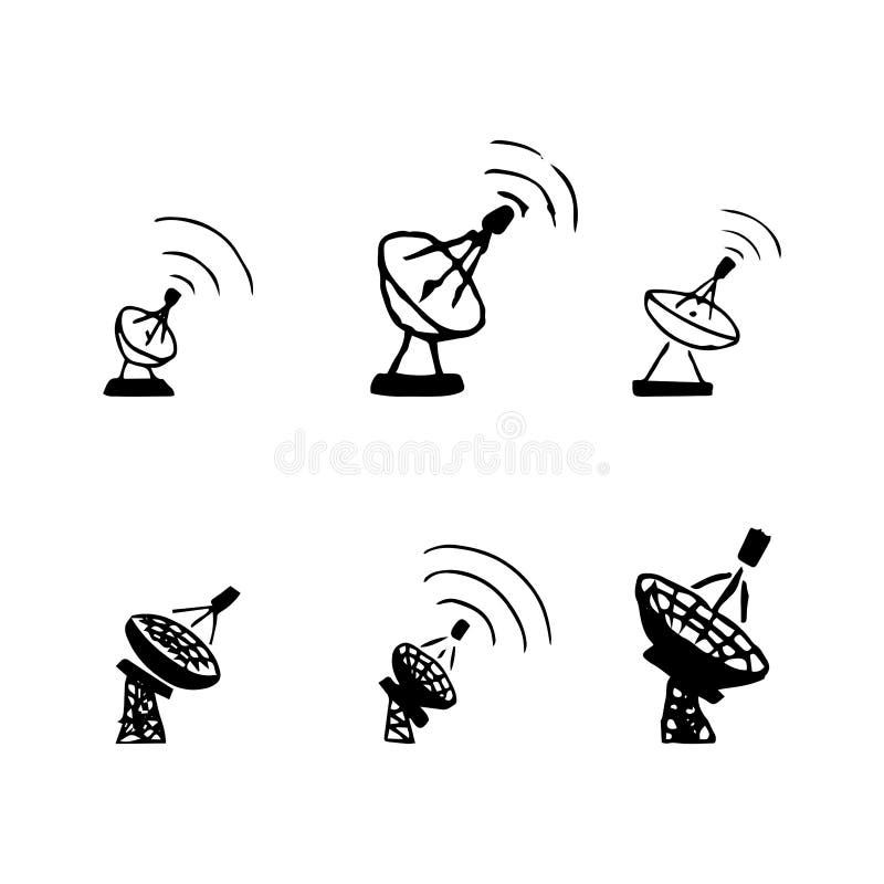 Vector Set of Hand Drawing Satellite Dish. Sketch Satellite Stock ...
