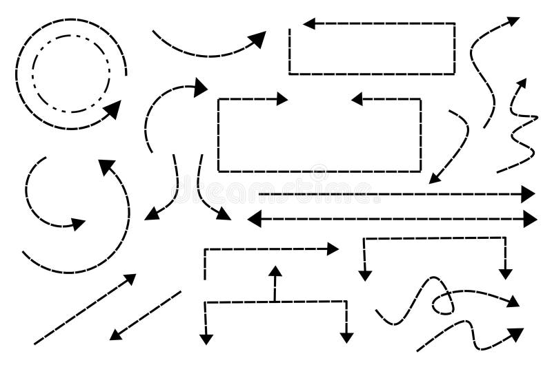 Vector Set of Hand Drawn Arrow Dashed Mark Stock Illustration ...