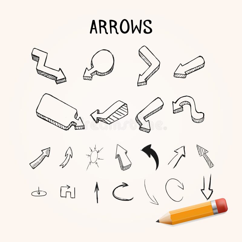 Vector Set of Hand-drawn Arrows Stock Vector - Illustration of doodle ...