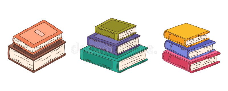 Vector Set of Hand-drawn Book Stacks in Doodle Style. Perfect for ...