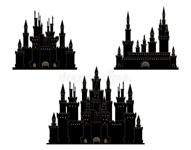 Vector Set with Hand Drawn Castles on White Background, Medieval ...