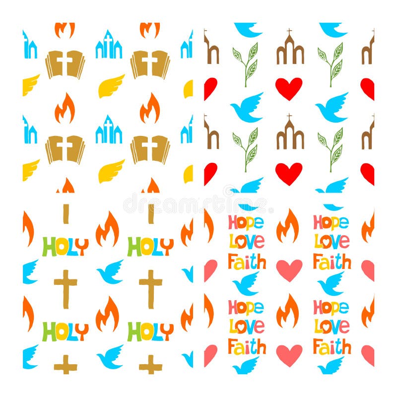 Vector Set of Hand Drawn Christian Seamless Pattern Made with Ink ...