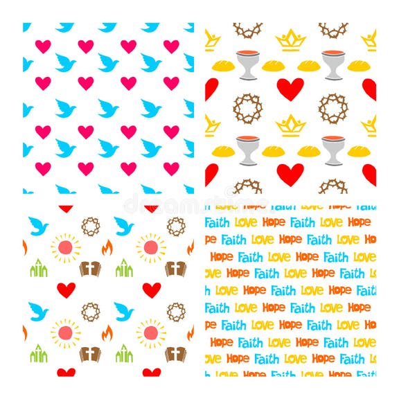 Vector Set of Hand Drawn Christian Seamless Pattern Made with Ink ...
