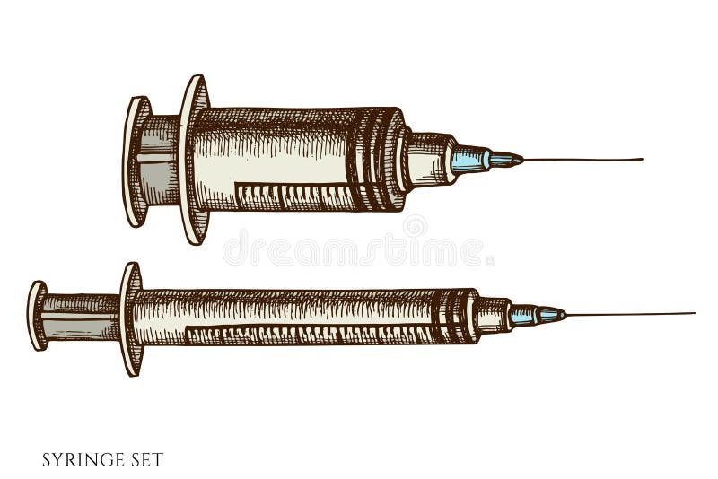Vector Set of Hand Drawn Colored Syringe Stock Vector - Illustration of ...