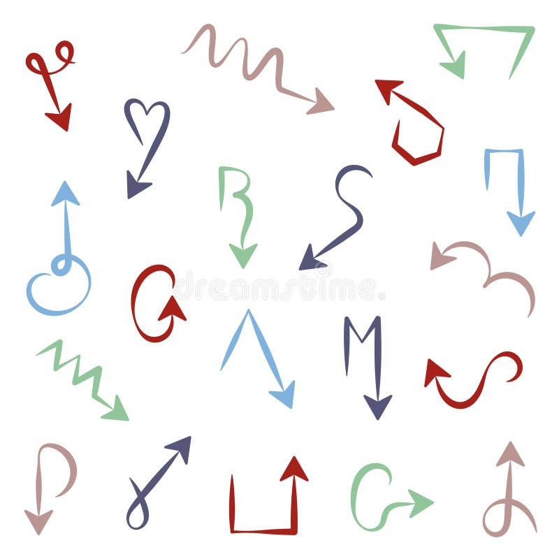 Vector Set of Hand Drawn Coloured Vector Arrows Doodle Style Arrows on ...