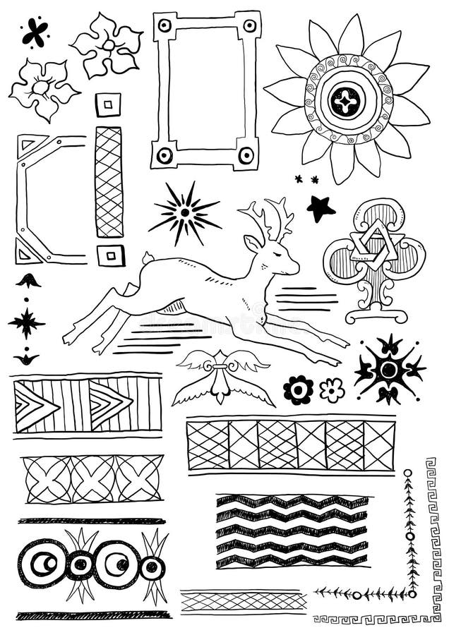 Set of Hand Drawn Design Elements Stock Vector - Illustration of hand ...