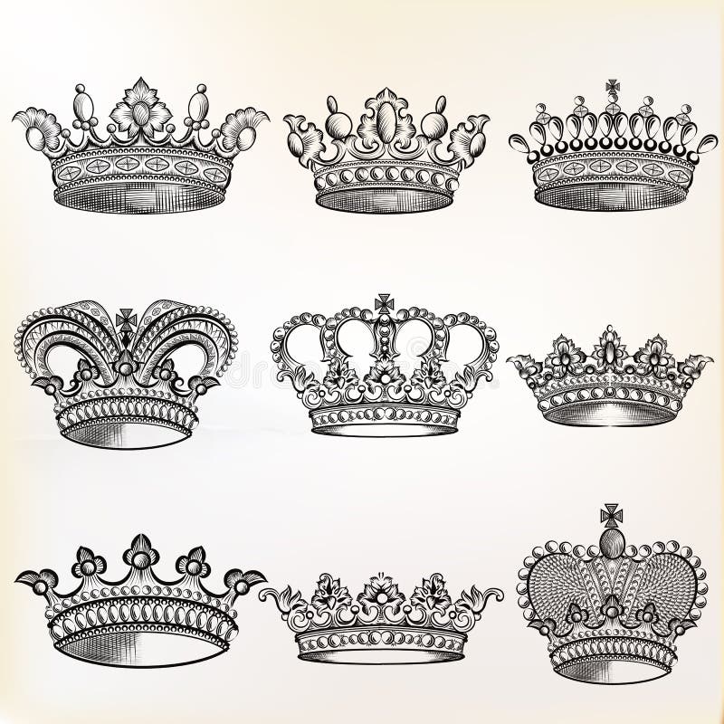 Vector Set of Hand Drawn Detailed Crowns for Design Stock Vector ...