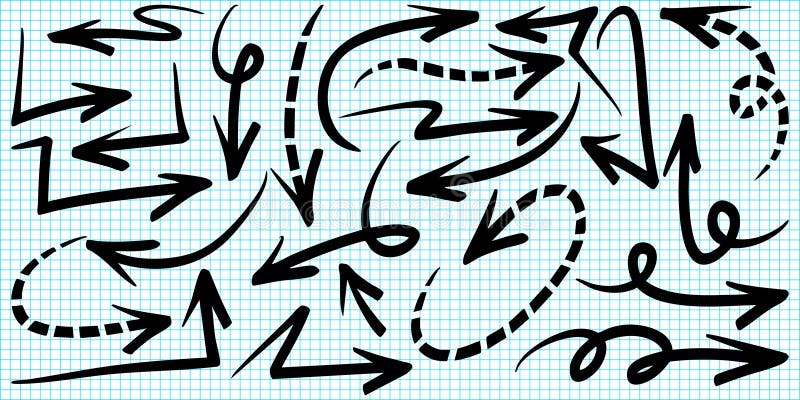 Vector Set of Hand-drawn Doodle Arrows in Various Styles on a Blue Grid ...