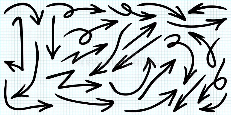 Vector Set of Hand-drawn Doodle Arrows in Various Styles on a Blue Grid ...