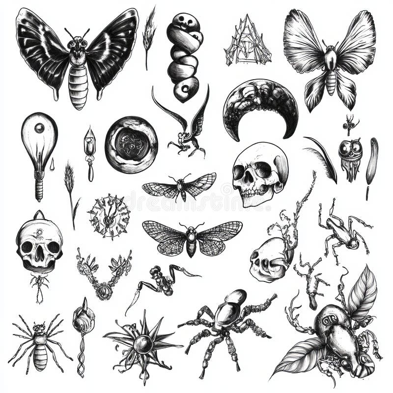Vector Set of Hand Drawn Doodle Insects. Black and White Illustration ...