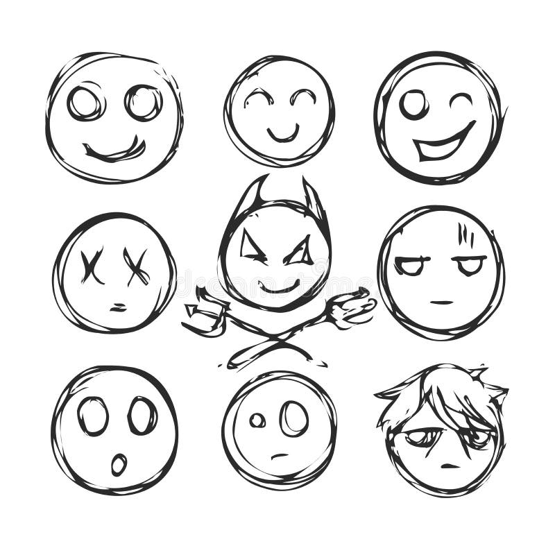 Vector Set of Hand Drawn Faces, Smiles Isolated Stock Vector ...