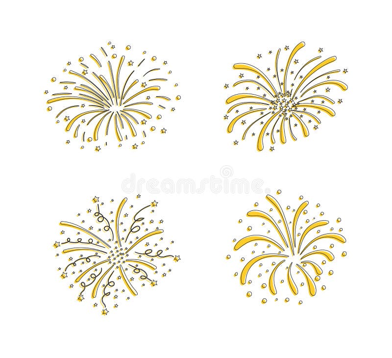 Vector Set of Hand Drawn Firework Explosions Isolated on White ...