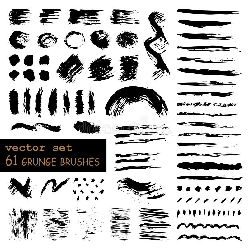 Vector Set of 61 Hand-drawn Grunge Brushes Stock Vector - Illustration ...