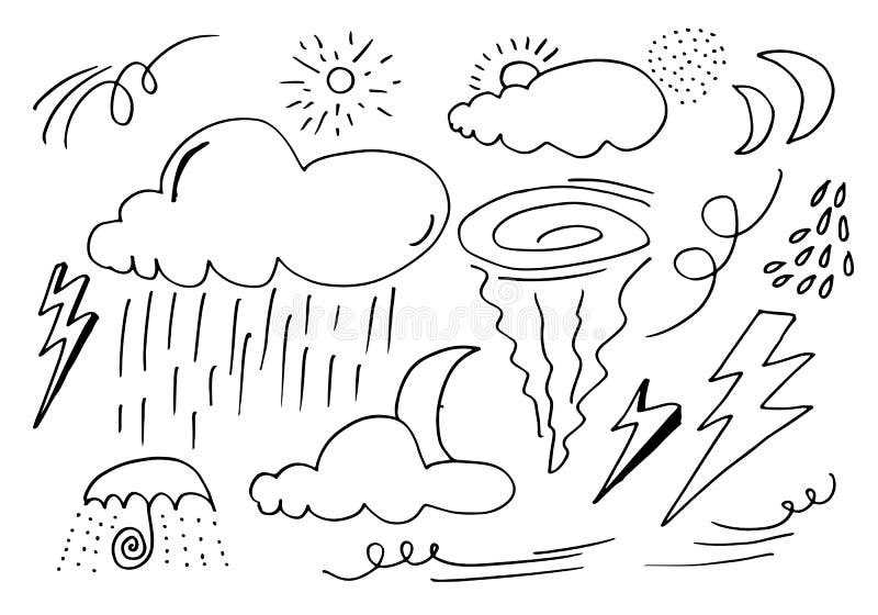 Vector Set of Hand Drawn Icons for Mobile Weather Forecast Application ...