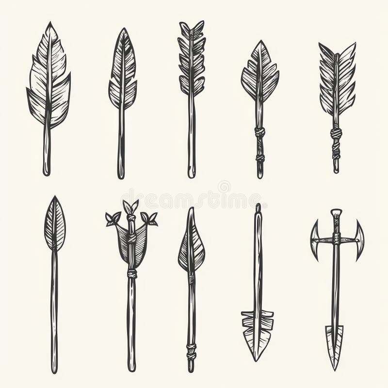 Vector Set of Hand Drawn Indian Arrows. Boho Style Stock Illustration ...