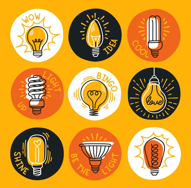 Vector Set of Hand Drawn Light Bulbs Stock Illustration - Illustration ...