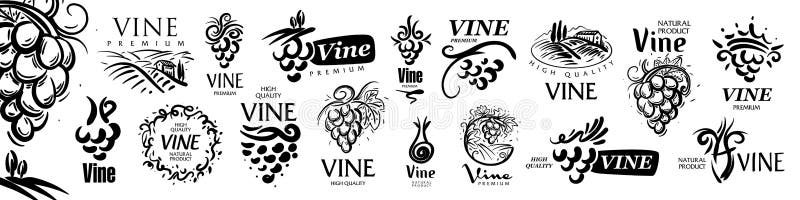 Vector Set of Hand Drawn Logos for Wine Stock Vector - Illustration of ...