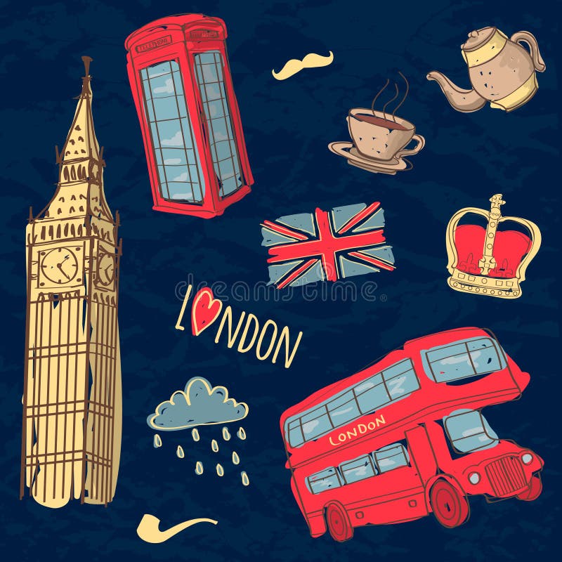 Vector Set of Hand-drawn London Symbols Stock Vector - Illustration of ...