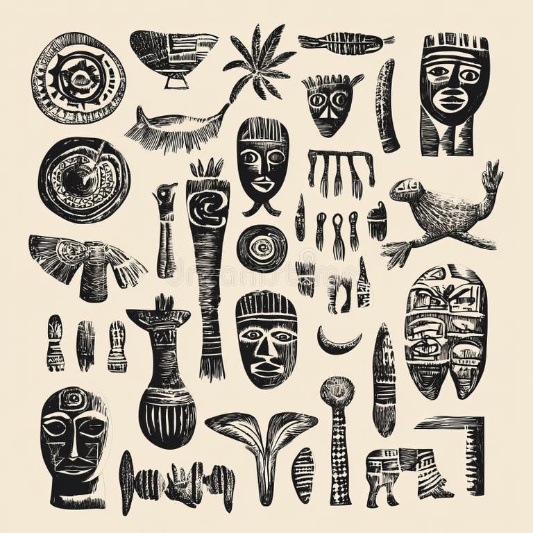 Vector Set of Hand Drawn Mayan Symbols and Elements. Vector ...