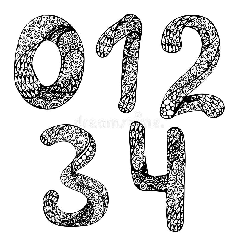 Vector Set of Hand Drawn Numbers. Doodle Ink Drawing Traced. Abc for ...