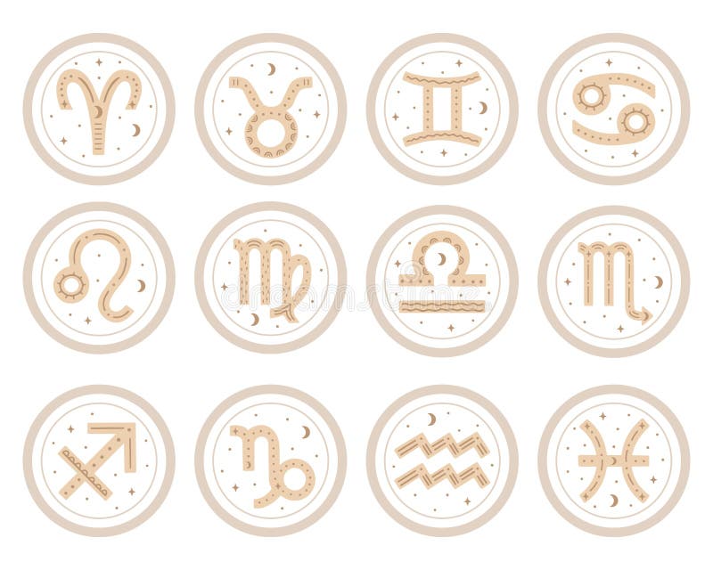 Vector Set Of Hand Drawn Ornate Zodiac Signs Stock Illustration