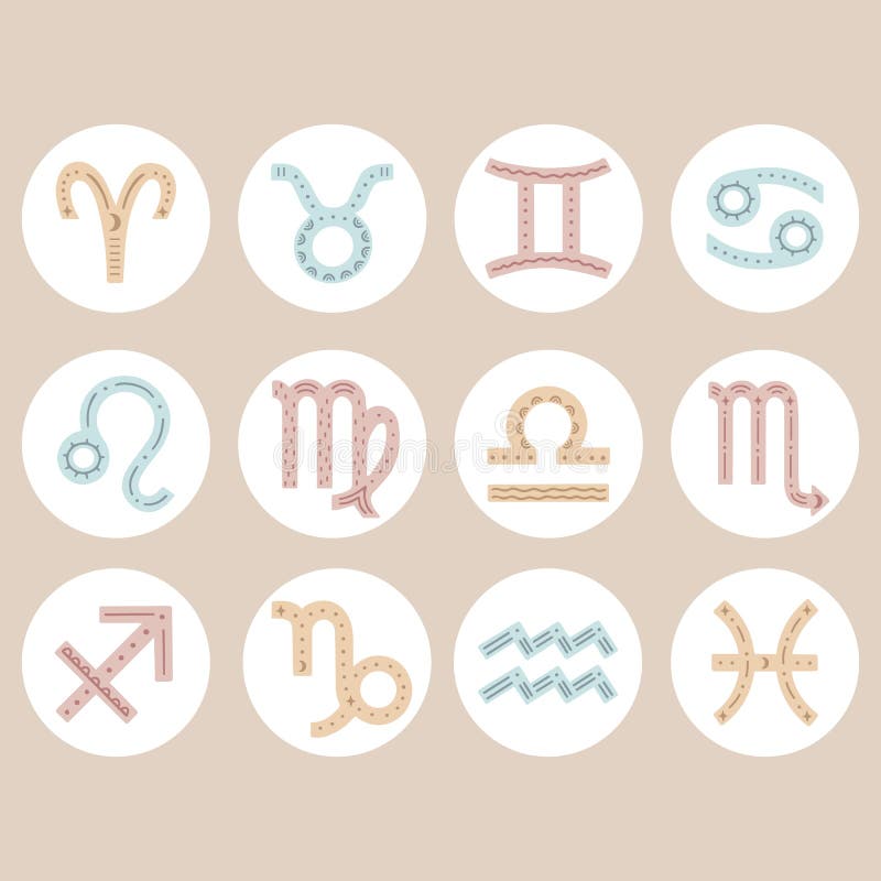 Vector Set Of Hand Drawn Ornate Zodiac Signs Stock Vector