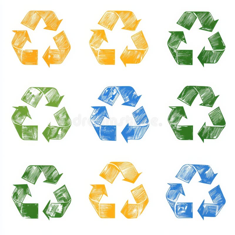 Vector Set of Hand Drawn Recycle Icons. Recycling Arrows Stock ...