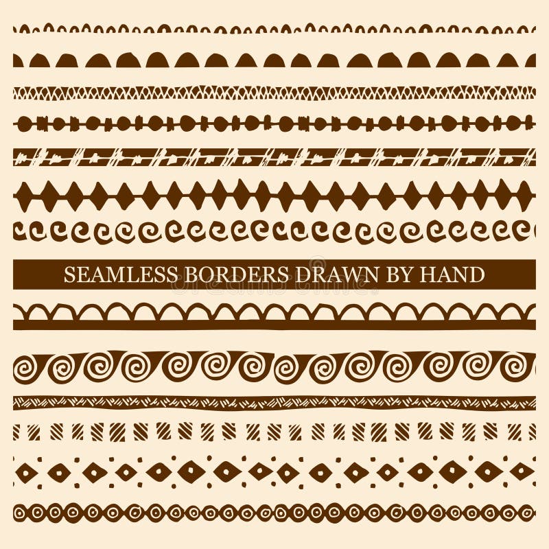 Vector Set of Hand Drawn Seamless Borders Made with Ink. Freehand ...