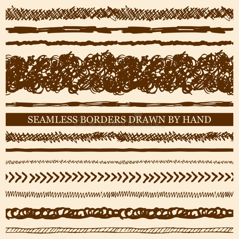 Vector Set of Hand Drawn Seamless Borders Made with Ink. Freehand ...