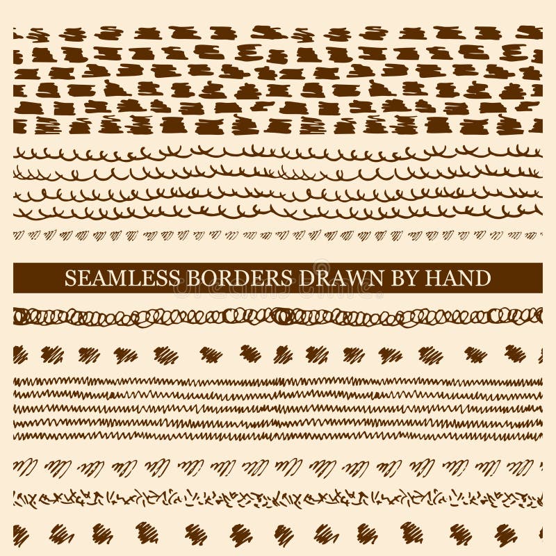 Vector Set of Hand Drawn Seamless Borders Made with Ink. Freehand ...