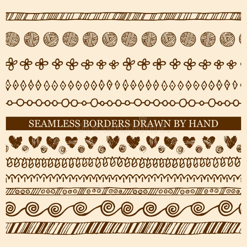 Vector Set of Hand Drawn Seamless Borders Made with Ink. Freehand ...