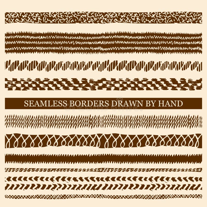 Vector Set of Hand Drawn Seamless Borders Made with Ink. Freehand ...